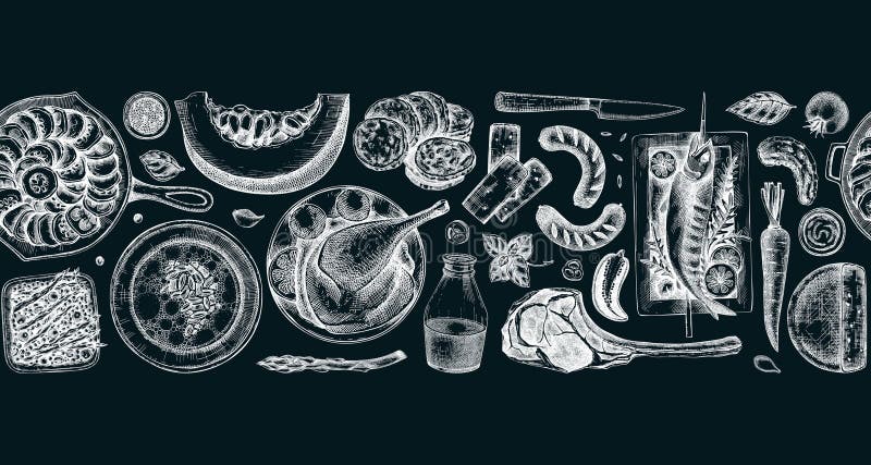 Farm Food Border Design. Hand Drawn Vector Illustrations. Rustic ...