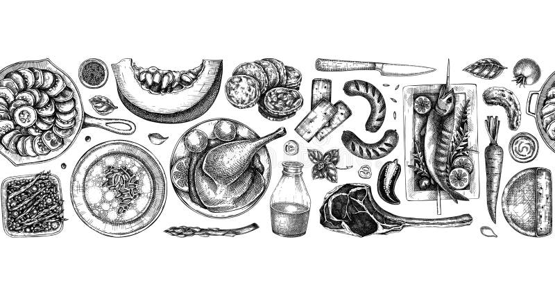 Farm Food Border Design. Hand Drawn Vector Illustrations. Rustic ...