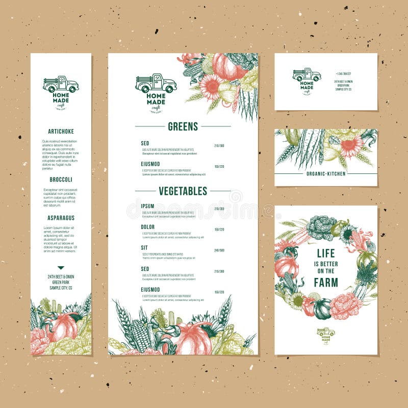 Farm Fresh Design Templates. Organic Cafe Identity. Vector Illustration ...