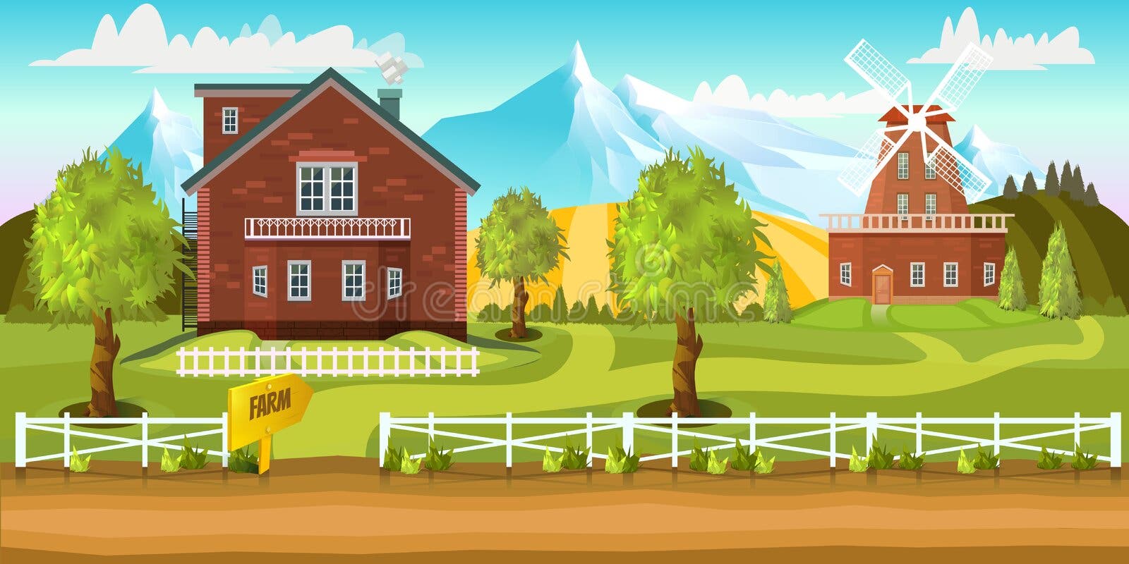 Cartoon Illustration of Farm Background Stock Vector - Illustration of ...