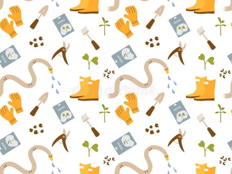 Farm and Garden Tools Seamless Pattern on Transparent Background. Stock ...