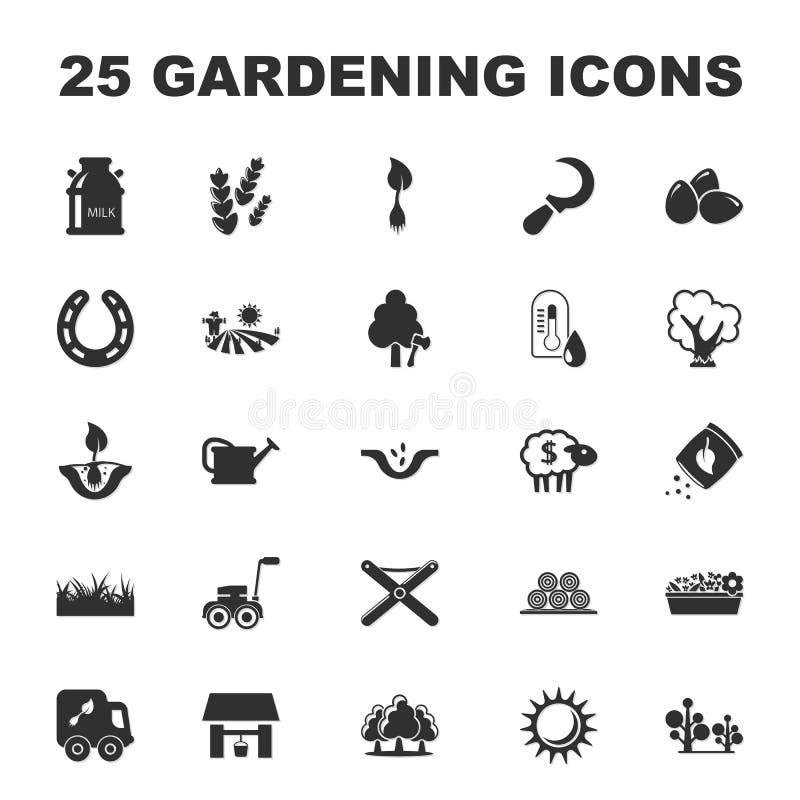 Farm, Gardening 25 Black Simple Icons Set for Web Stock Vector ...