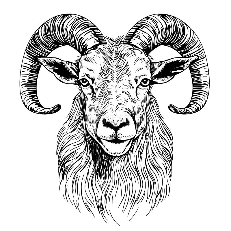 Farm Goat Portrait Hand Drawn Sketch Farm Stock Image - Image of sheep ...