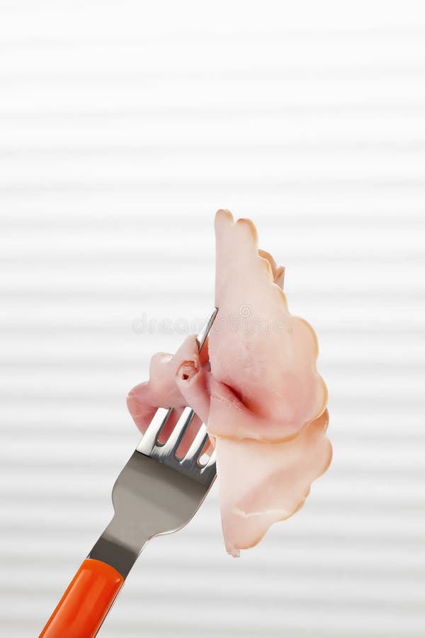 Farm Ham on the Fork, Vertical Photo. Stock Image - Image of lunch ...