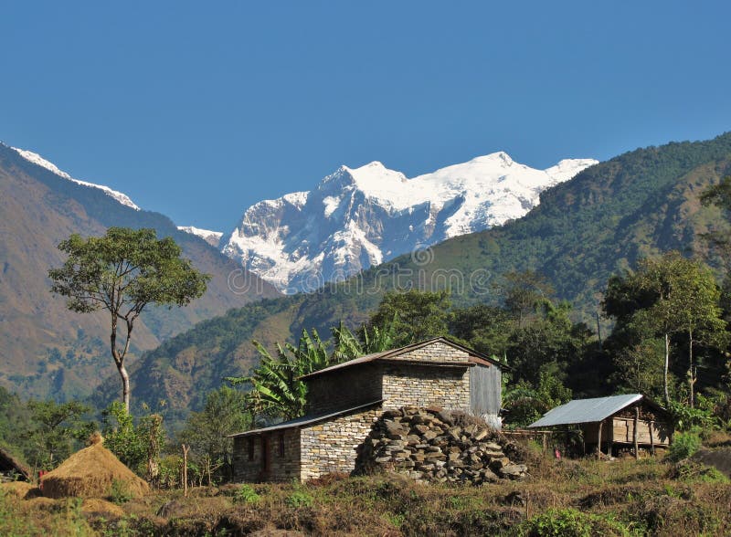 Farm in the Himalayas, Nepal Stock Photo - Image of sunshine, house ...
