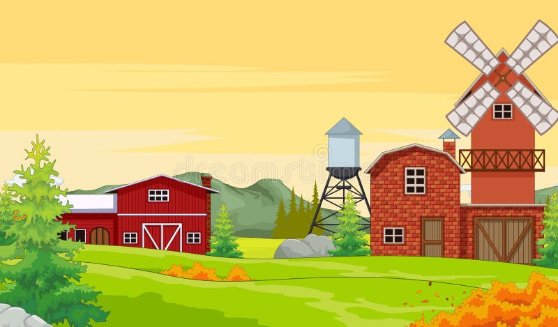 Farm House with Autumn Forest Background Stock Vector - Illustration of ...