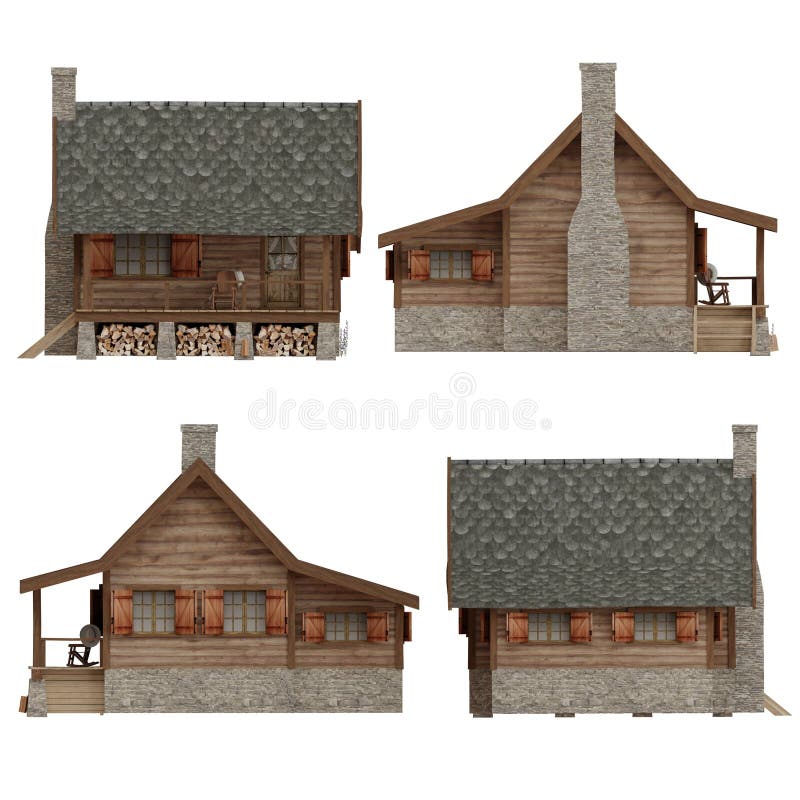 Farm house different views stock image. Illustration of chimney - 268080217