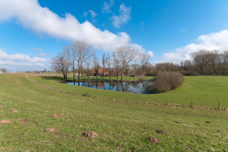Farm house with pond stock image. Image of riverside - 19199879