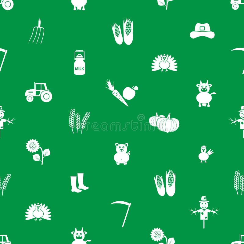 Farm Icons Green and White Seamless Pattern Stock Vector - Illustration ...
