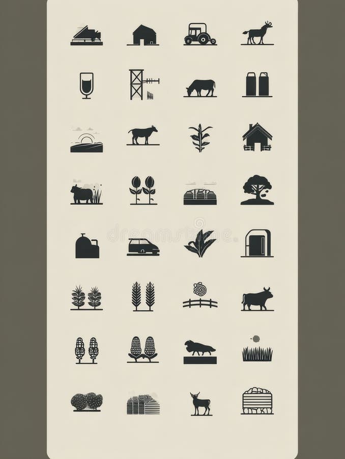Farm Icons Layout Featuring Various Agricultural Elements and a Blank ...