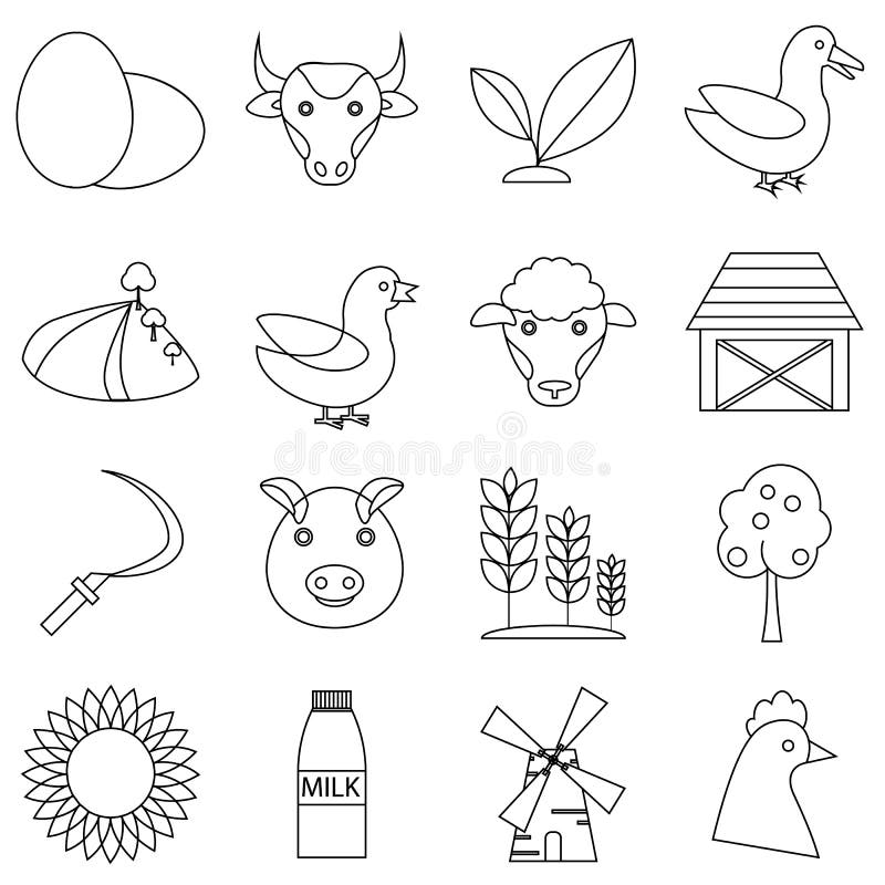 Farm Icons Set, Outline Style Stock Vector - Illustration of domestic ...