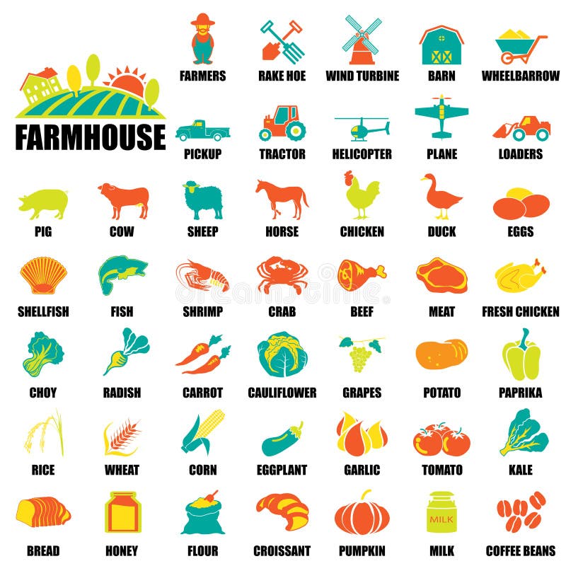 Farm icons set stock vector. Illustration of calf, agriculture - 50707696
