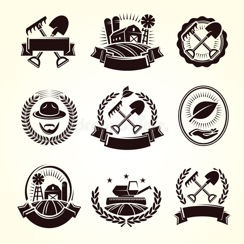 Farm Labels and Elements Set. Collection Icon Farm Stock Vector ...