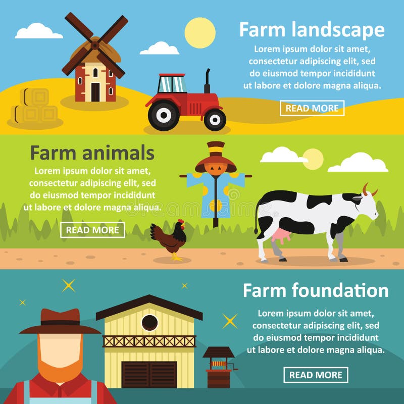 Farm Horizontal Banner Landscape, Cartoon Style Stock Vector ...