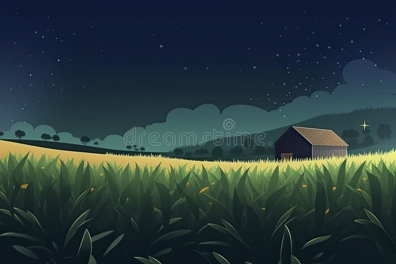Farm Landscape with Corn Field and Night Sky with Stars Stock Photo ...
