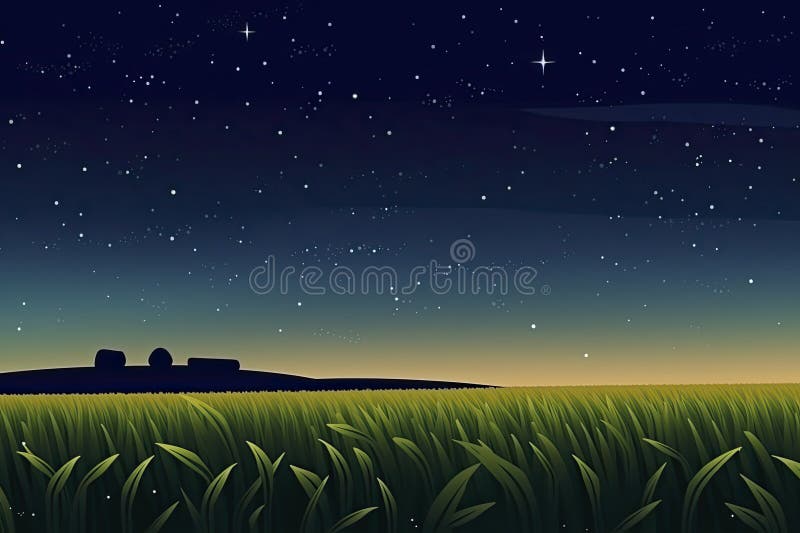 Farm Landscape with Corn Field and Night Sky with Stars Stock ...