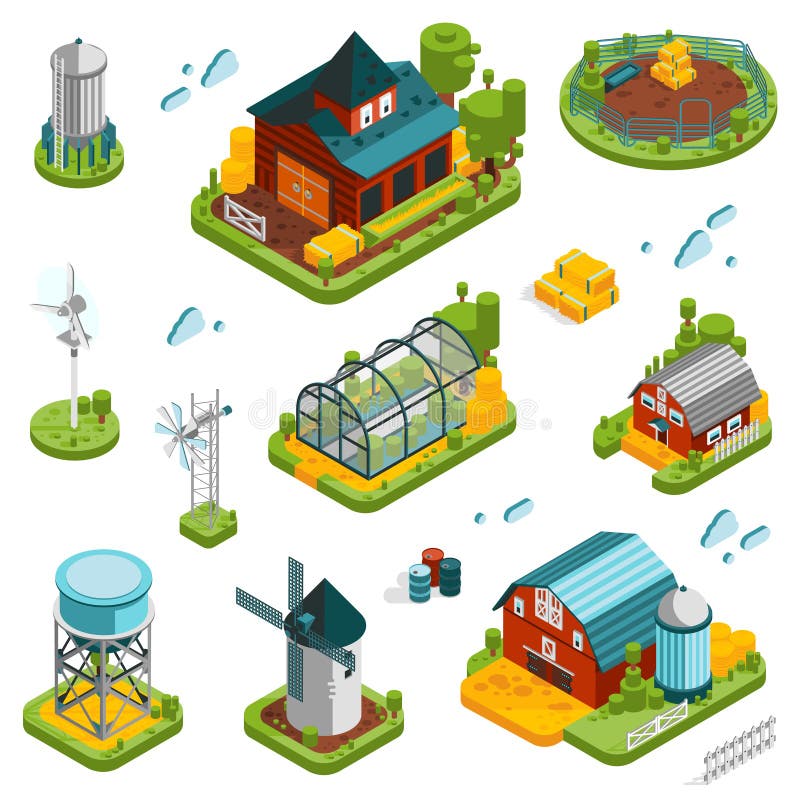 Farm Landscape Elements Set Stock Vector - Illustration of equipment ...