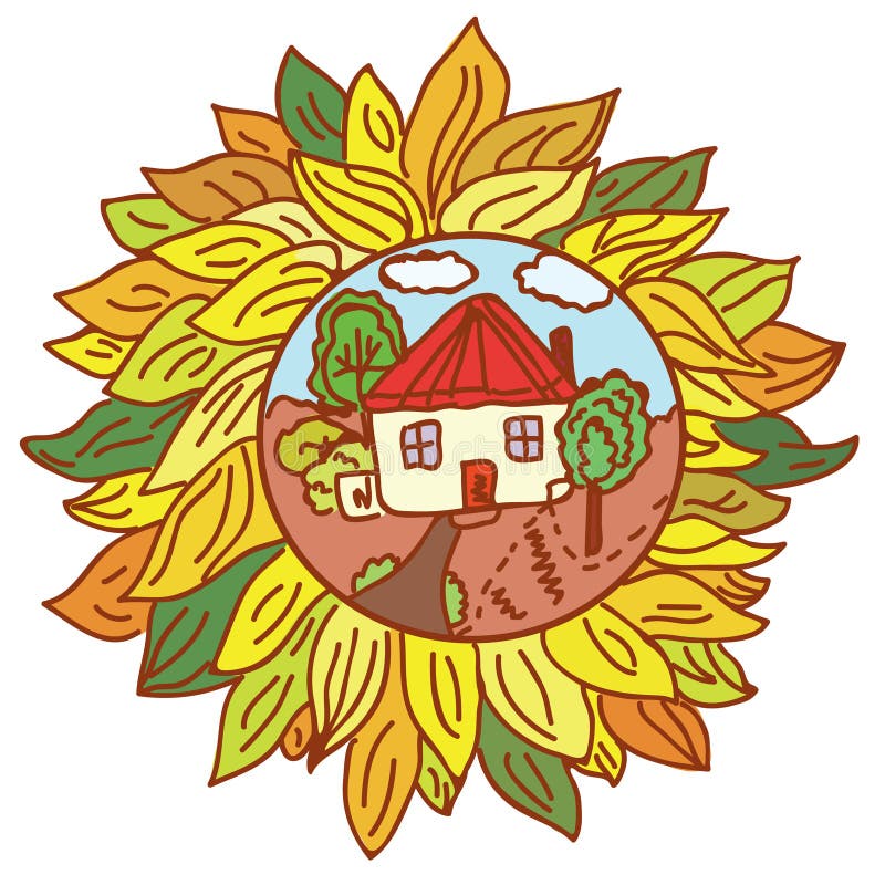 Farm landscape in flower stock vector. Illustration of cloud - 19057531