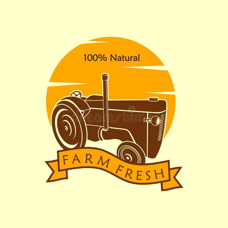 Farm Logo Design Concept with Retro Tractor Stock Vector - Illustration ...