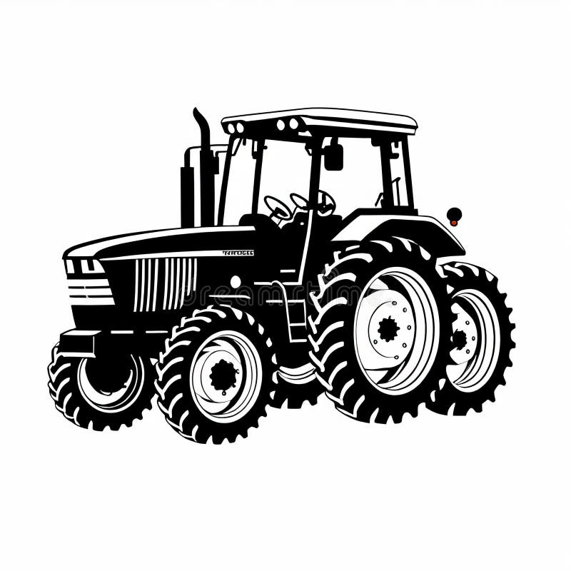 Farm Machinery Silhouette in Black and White Art Stock Illustration ...