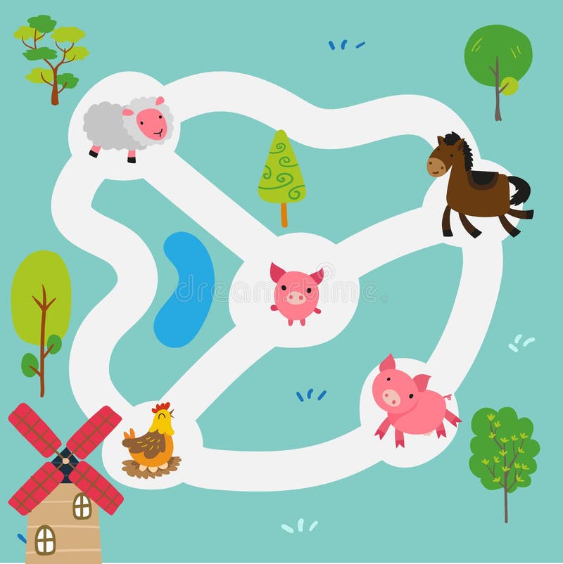Farm Maze for Kids with Animals and Cottage Shed. Country Side ...
