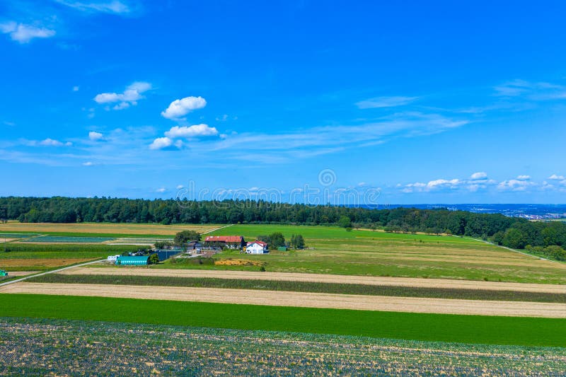 Farm in the Middle of Fields Seen from Above Stock Image - Image of ...
