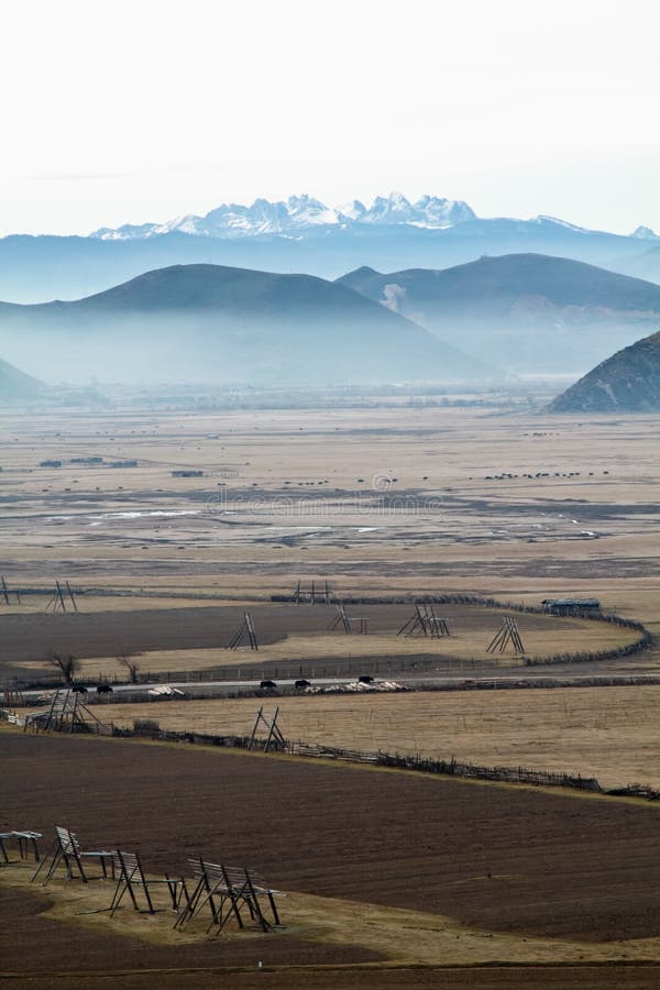 Farm At The Mountain In Background Stock Photo - Image of blue, season ...