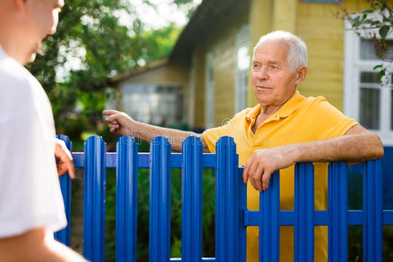 Farm Neighbors Talk at the Border of Garden Plot Stock Image - Image of ...