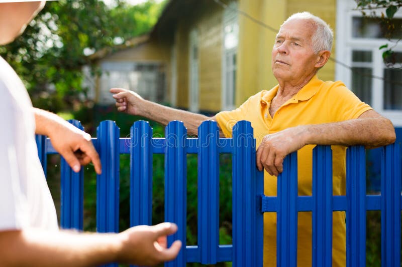 Farm Neighbors Talk at the Border of Garden Plot Stock Image - Image of ...