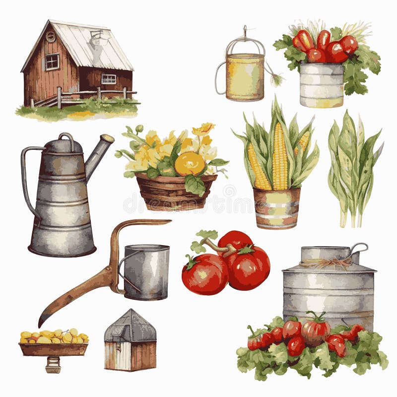 Various Items from the Farm.Instruments and Food Stock Vector ...