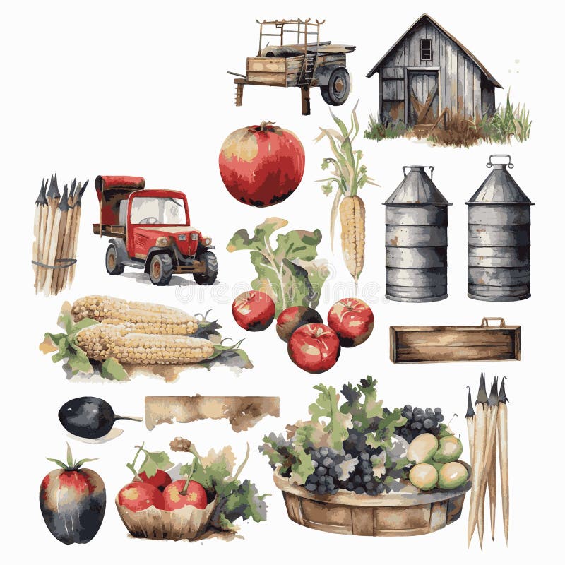 Various Items from the Farm.Instruments and Food Stock Vector ...