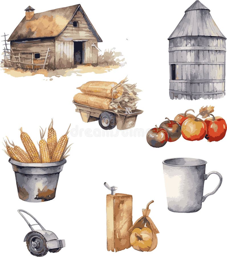 Various Items from the Farm.Instruments and Food Stock Vector ...