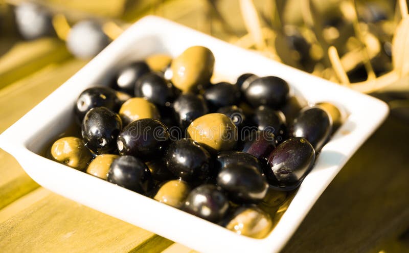 Farm Olives on Table in Olive Garden Stock Image - Image of green ...