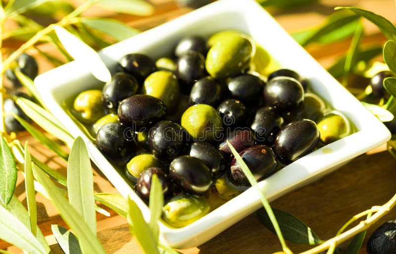 Farm Olives on Table in Olive Garden Stock Image - Image of marinated ...