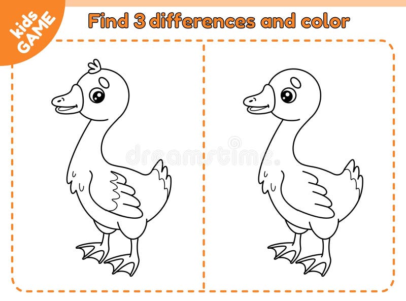 Farm Outline Game Find 3 Differences with Gosling Stock Illustration ...