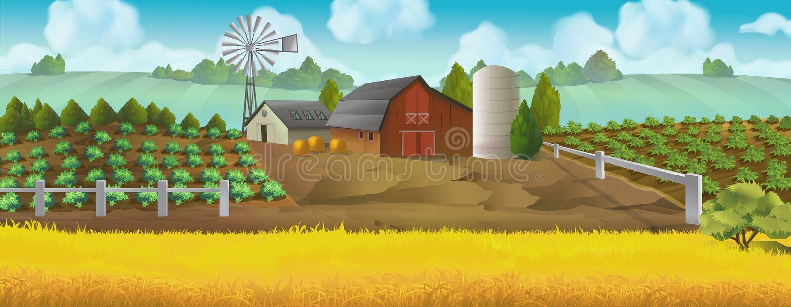 Cartoon Illustration of Farm Background Stock Vector - Illustration of ...