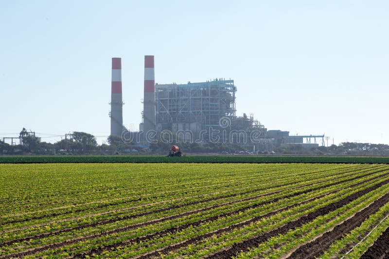 Farm with Power Plant in Background Stock Image - Image of horizontal ...