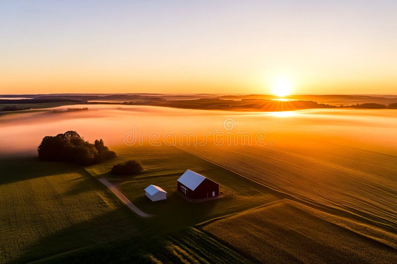 A Farm with a Red Barn and a Road Leading To it Stock Photo - Image of ...