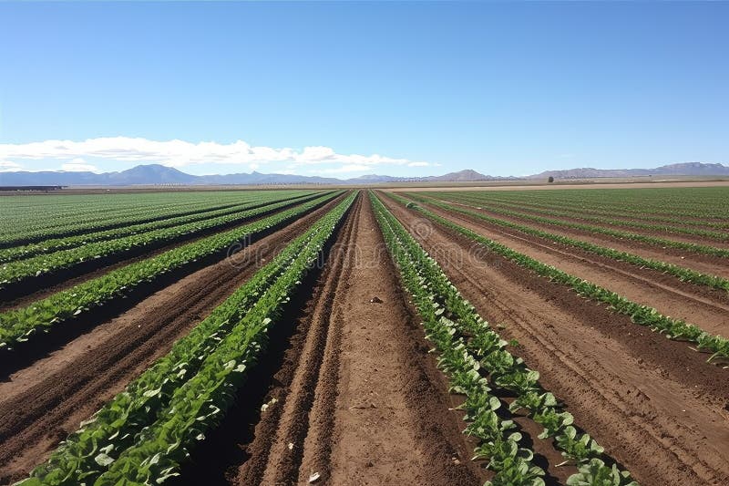 Farm, with Rows of Crops Growing in the Sun Stock Illustration ...