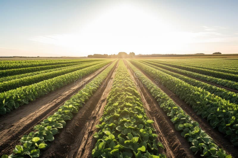 Farm, with Rows of Crops Growing in the Sun Stock Image - Image of ...
