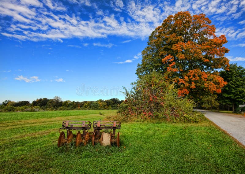 Farm Scene stock photo. Image of vintage, seeder, tractor - 6626638
