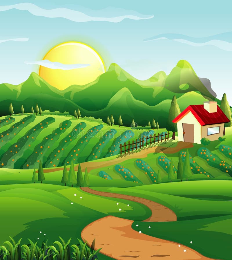 Farm scene illustration stock illustration. Illustration of barn - 625266