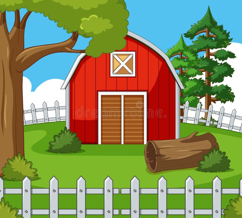 Cartoon Red Barn With Fence Stock Vector - Illustration of farm, grass ...