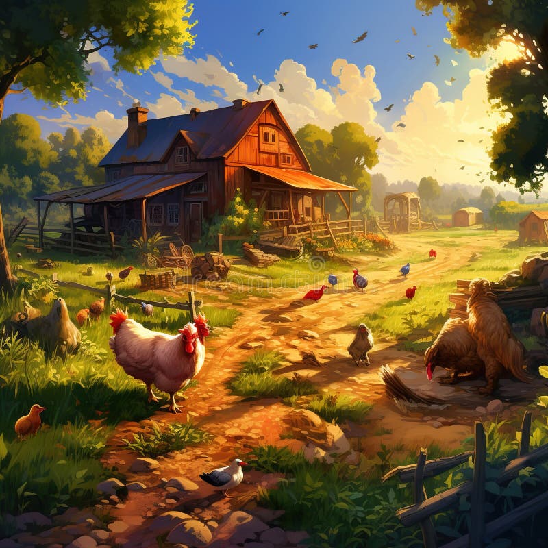 A Farm Scene with a Variety of Crops and Animals Generative AI Stock ...