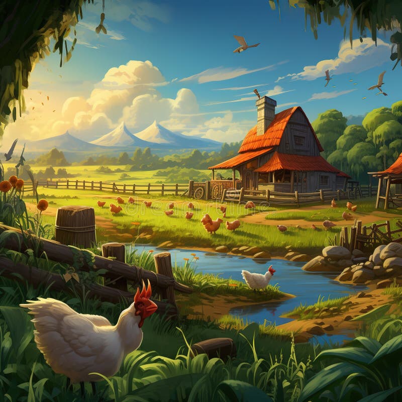 A Farm Scene with a Variety of Crops and Animals Generative AI Stock ...