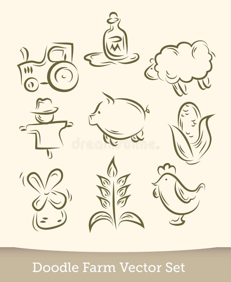Farm Set Doodle on White Background. Vector Stock Vector - Illustration ...