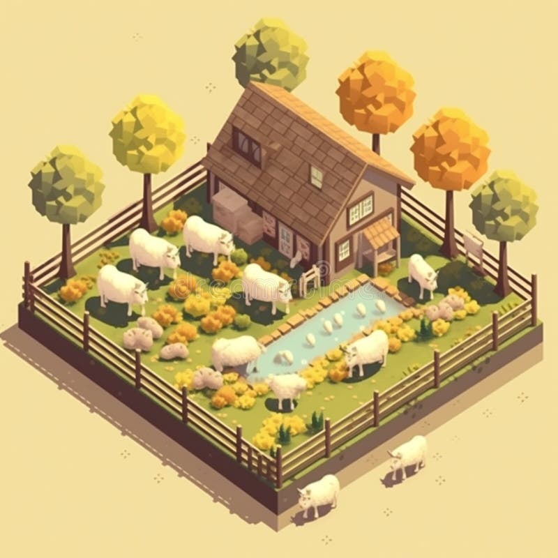 Farm Set of Houses in Isometric Style Stock Illustration - Illustration ...
