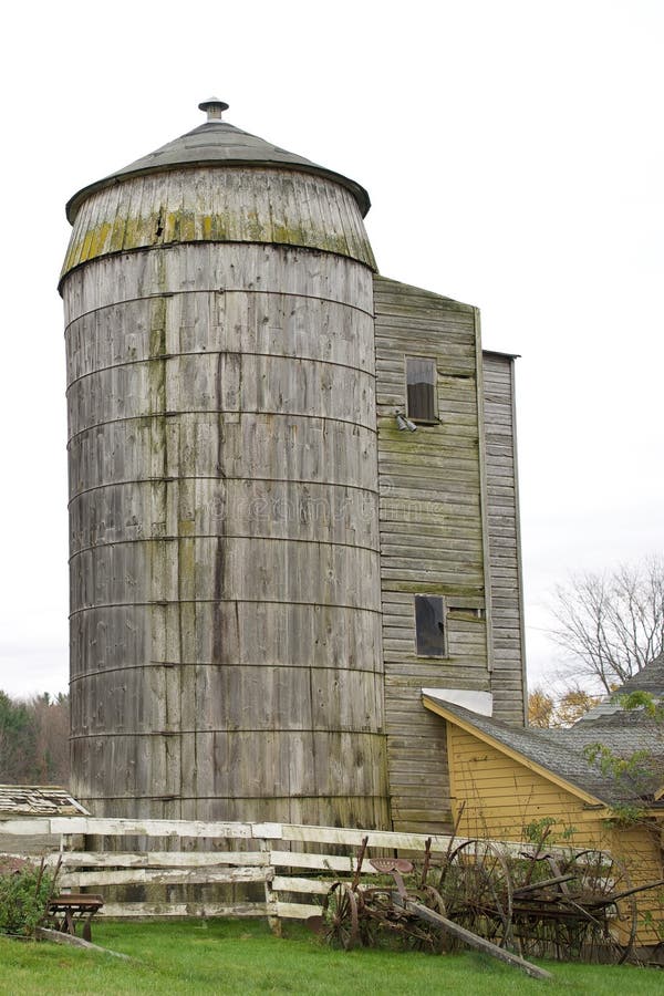 Rustic Red Barn with Silo in Wisconsin Stock Photo - Image of stone ...