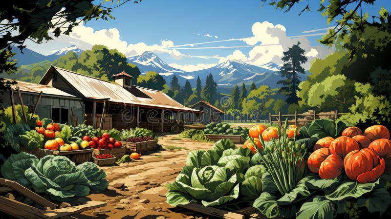 Farm Stand Brimming with Colorful Produce Flat Illustration Stock ...