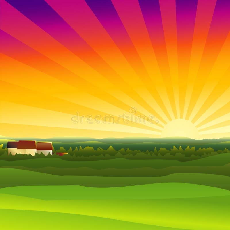 Farm sunset stock vector. Illustration of summer, house - 2809694